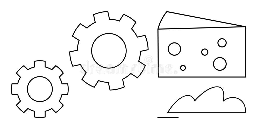Gears, Cheese Slice, and Cloud Outline Representing Collaboration ...