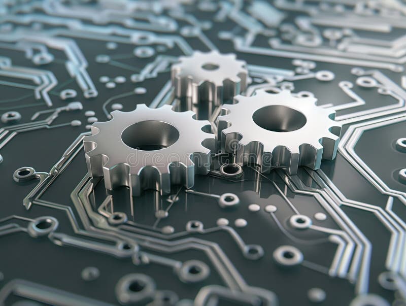 Gears on Circuit Board Representing Technology Integration Stock Photo ...