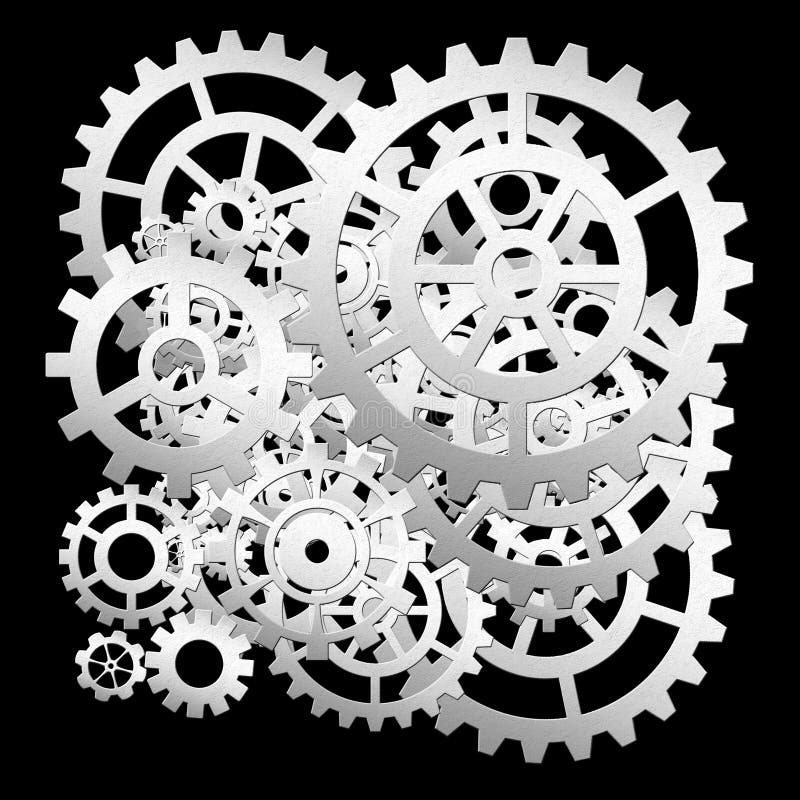Gears from Clock Works Over Black Background Stock Illustration ...