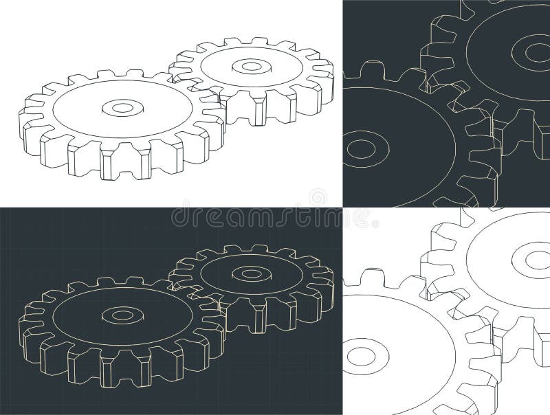 Gears Closeup Mini Set Drawings Stock Vector - Illustration of machine ...