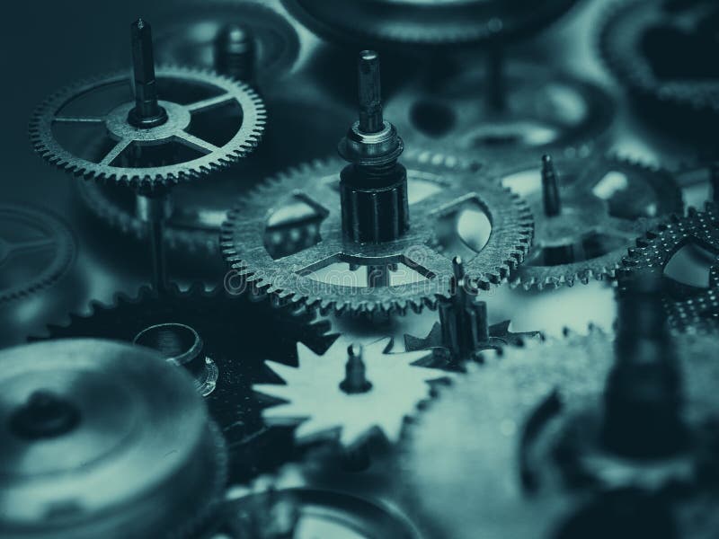 Industrial Machinery Bronze Cog Transmission Macro View. Aged Metal ...