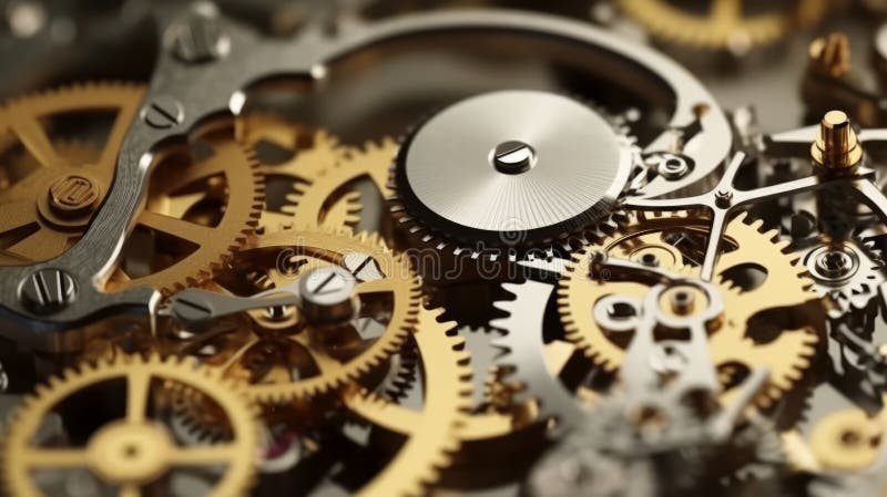 Gears and Cogs in Clockwork Watch Mechanism Extreme Close-up View Stock ...