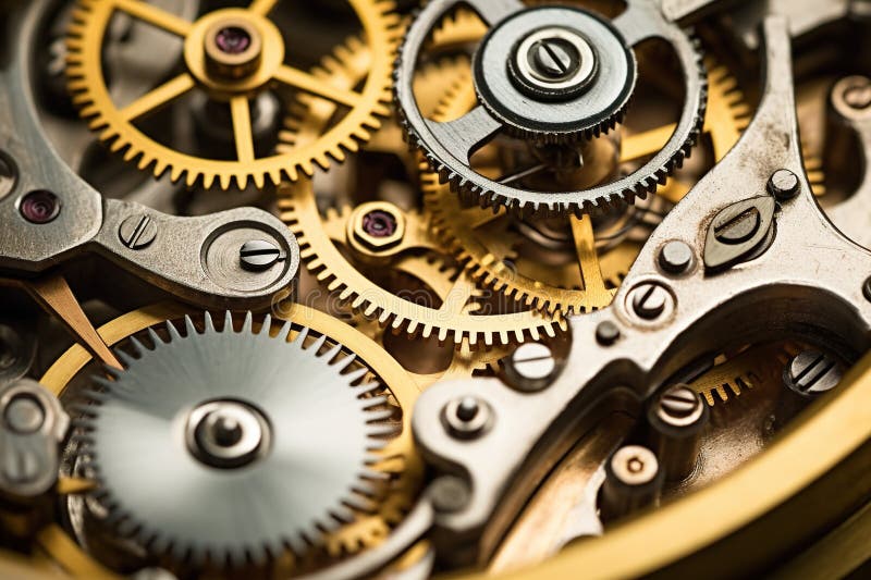 Gears and Cogs in Clockwork Watch Mechanism. Generative AI Stock ...