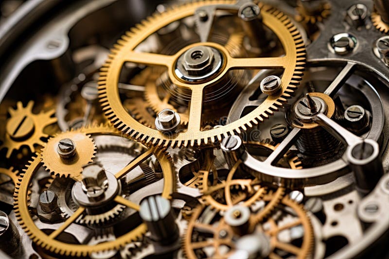 Gears and Cogs in Clockwork Watch Mechanism. Generative AI Stock ...