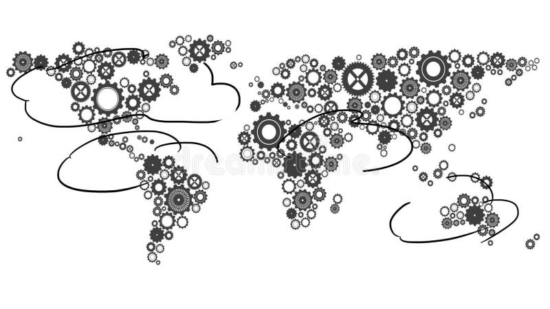 Gears and Cogs Forming World Map with Connecting Lines Animation Stock ...