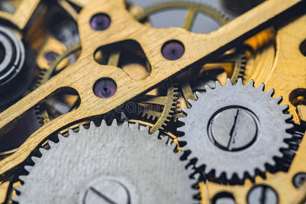 Gears and Cogs Inside Clock. Close-up View on Retro Watches. Stock ...