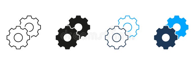 Gears and Cogs Line and Solid Icon Set. Mechanical Engineering ...