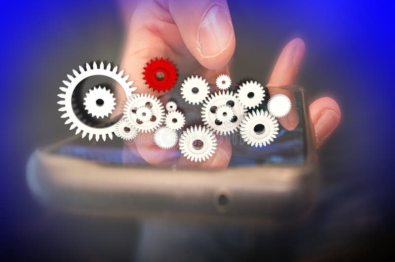Gears Cogs Mobile Phone Hand Fingers - 3d Rendering Stock Photo - Image ...