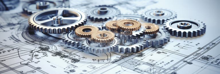 Gears and Cogs on Technical Blueprint Drawing Plans for Engineering ...