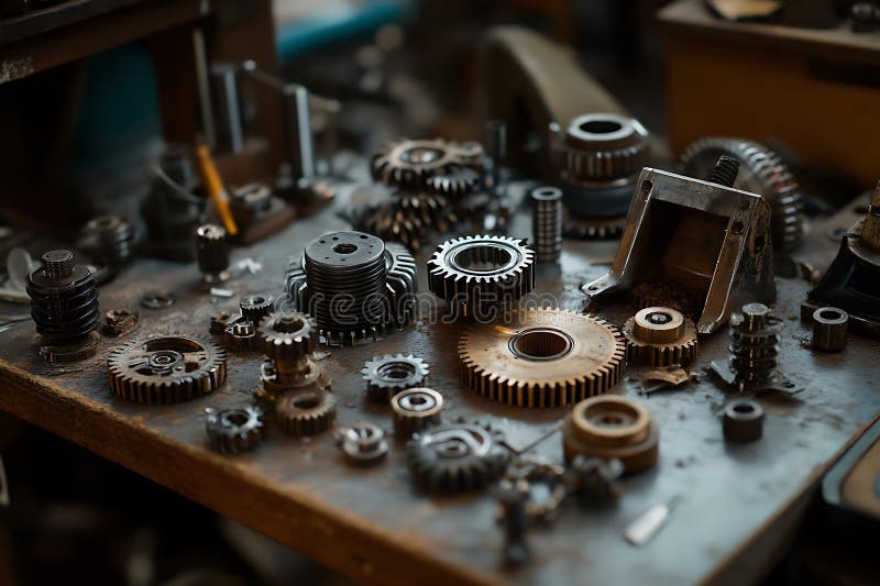 Gears and Cogs in Workshop stock illustration. Illustration of vintage ...