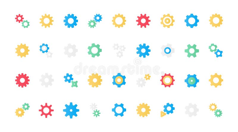 Gears and Cogwheels Flat Icons Set, Symbols of Machine Engine, Bike and ...