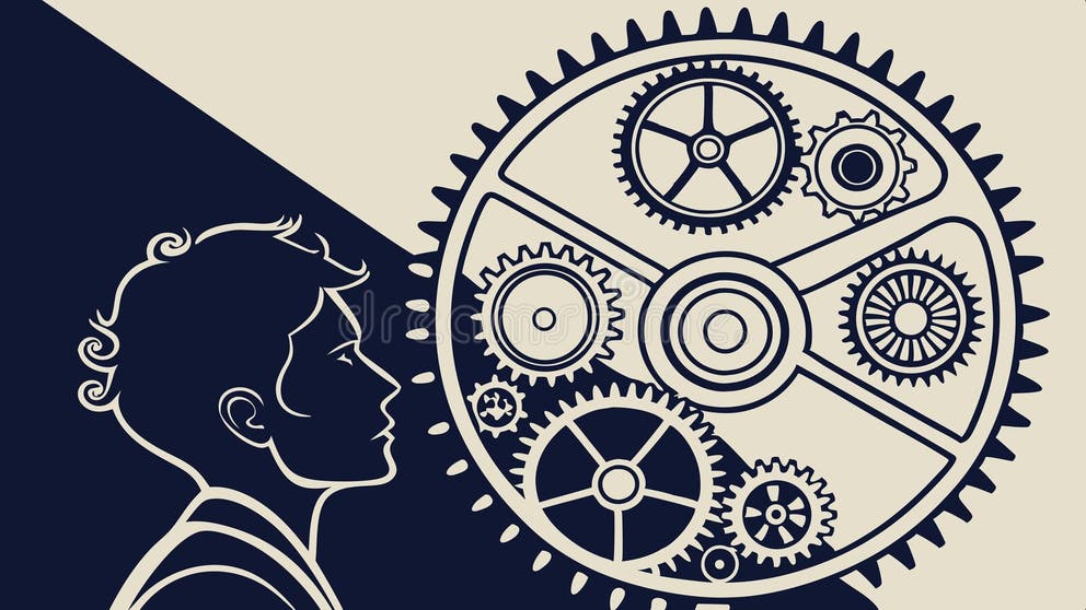 Gears and Cogwheels with Human Silhouette, Mechanical Mind Vector ...