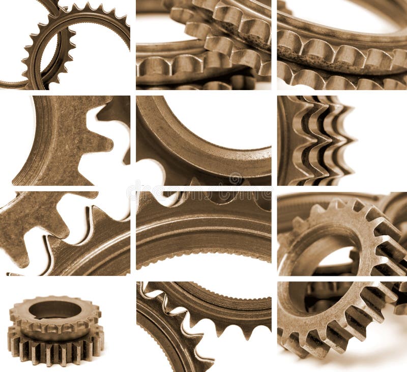 Gears composition in sepia stock image. Image of metallic - 6967509