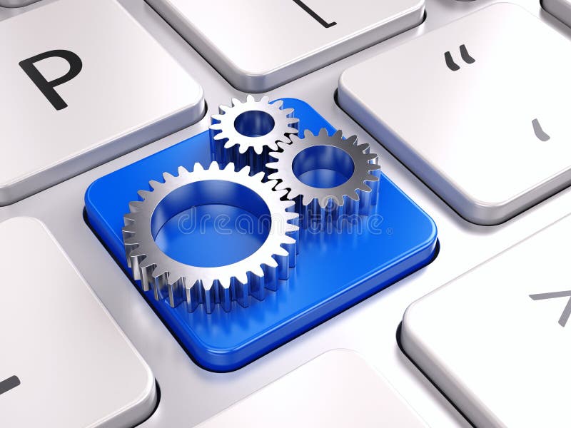 Gears on Computer Key Keyboard Stock Illustration - Illustration of ...