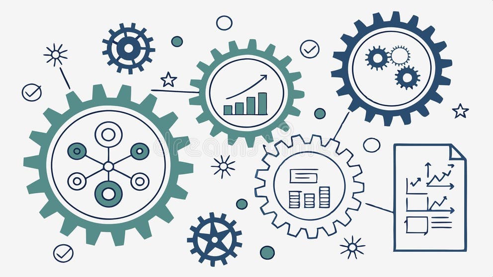 Gears Document Chart, Mechanical Process and Data Flow Concept Vector Design Generative AI Stock ...