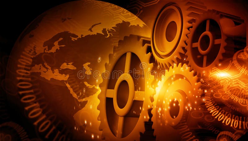 Gears with earth globe stock illustration. Illustration of mechanical ...