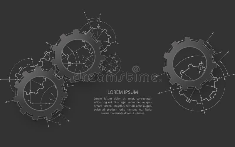 Gears in Engagement. Engineering Drawing Abstract Industrial Background ...