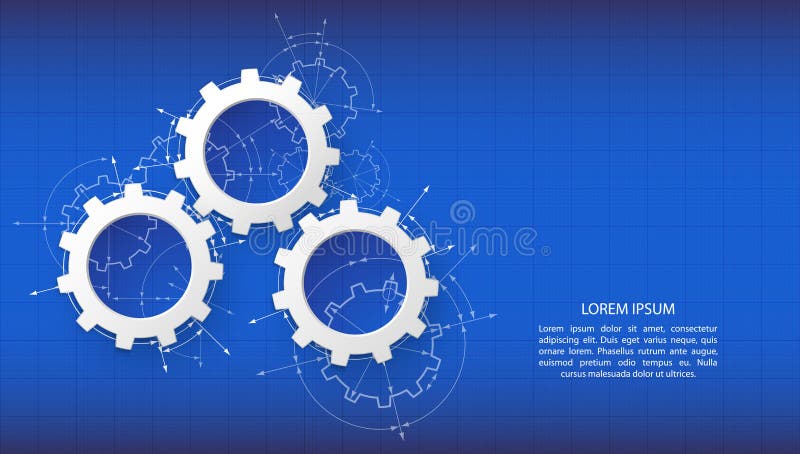 Gears in Engagement. Engineering Drawing Abstract Industrial Background ...