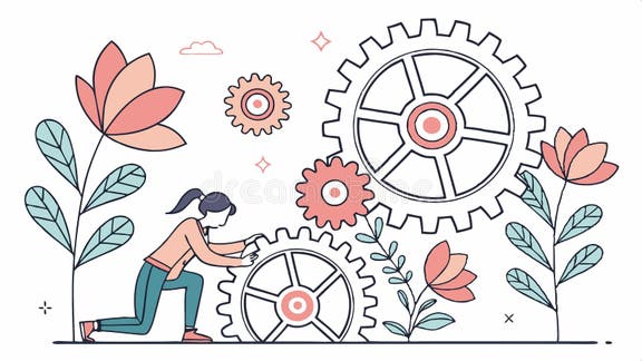 Gears and Flower Mechanism, Steampunk Inspired Botanical Design Element ...