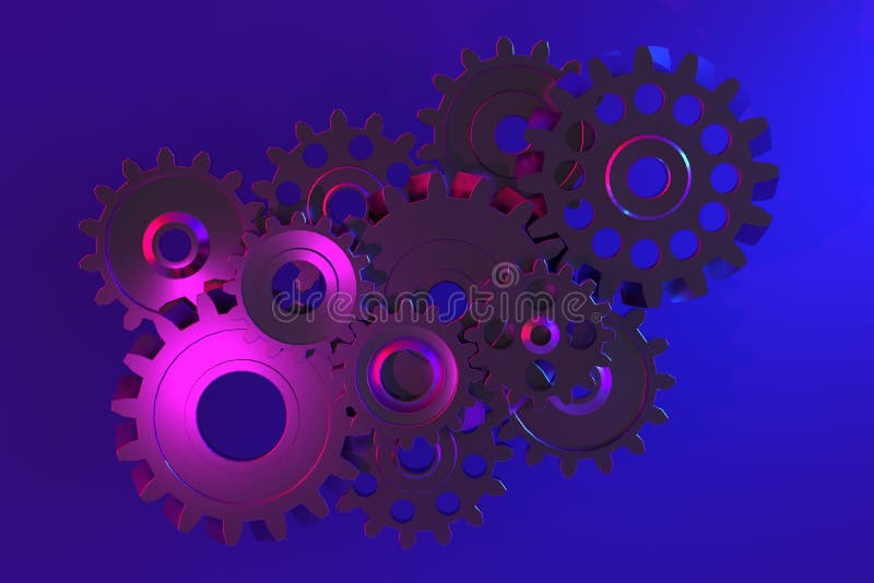 Gears and Gear Mechanisms in Neon Lighting. the Concept of High-tech ...