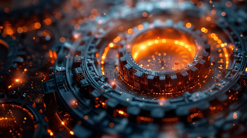 Gears with Glowing Elements Symbolize Collaboration and Technology ...