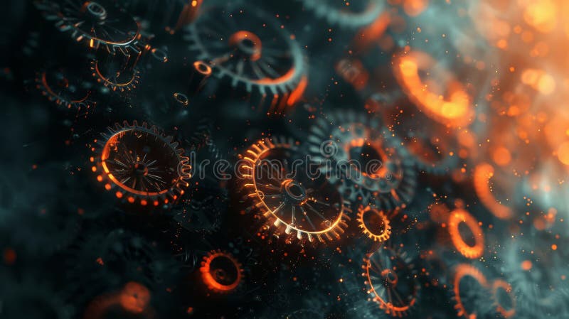 Gears with a Glowing Orange Effect in a Mechanical System. Symbolizes ...