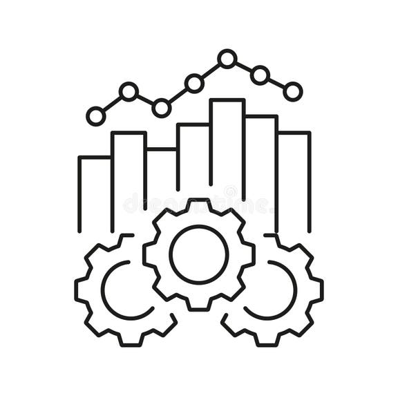 Gears and Graph Line Icon. Data Analysis, Process Optimization, and ...