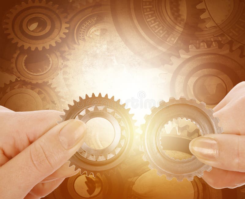 Two Hands Holding Gears Together. Stock Illustration - Illustration of ...