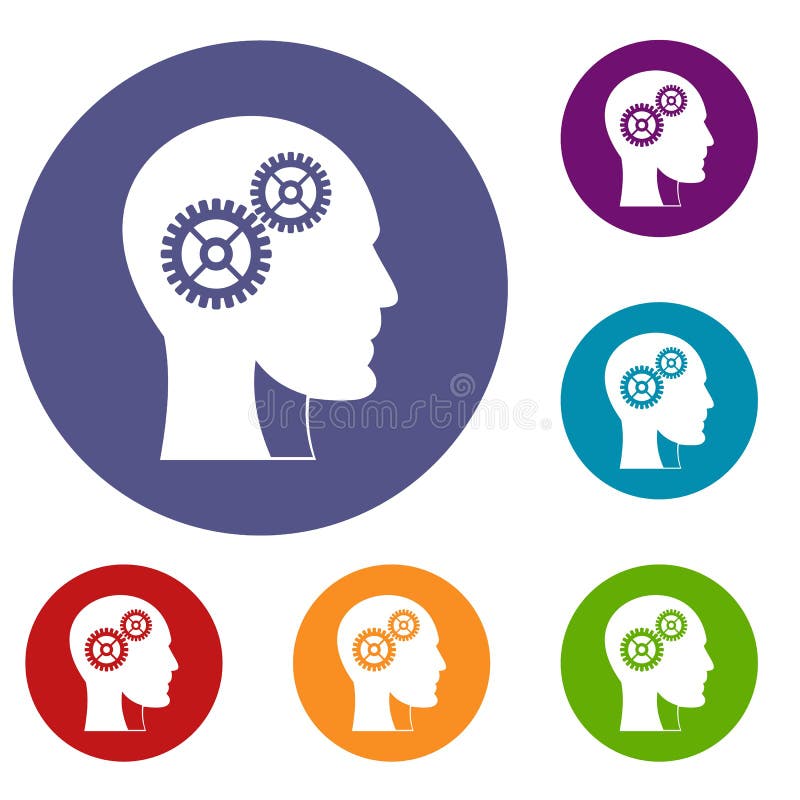 Gears in Human Head Icons 9 Set Stock Vector - Illustration of ...