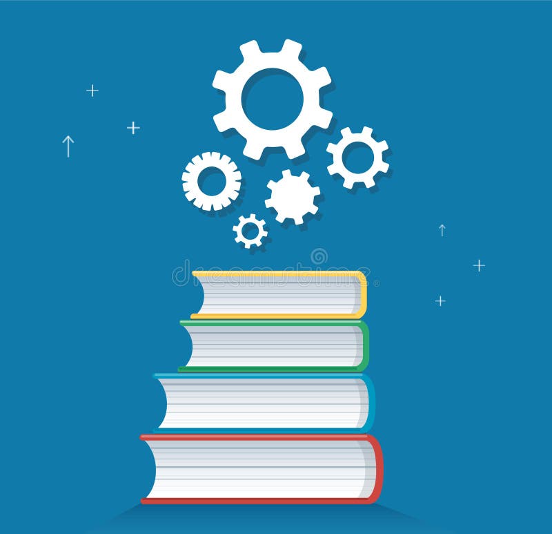 Gears Icon on Books Icon Design Vector Illustration, Education Concepts ...