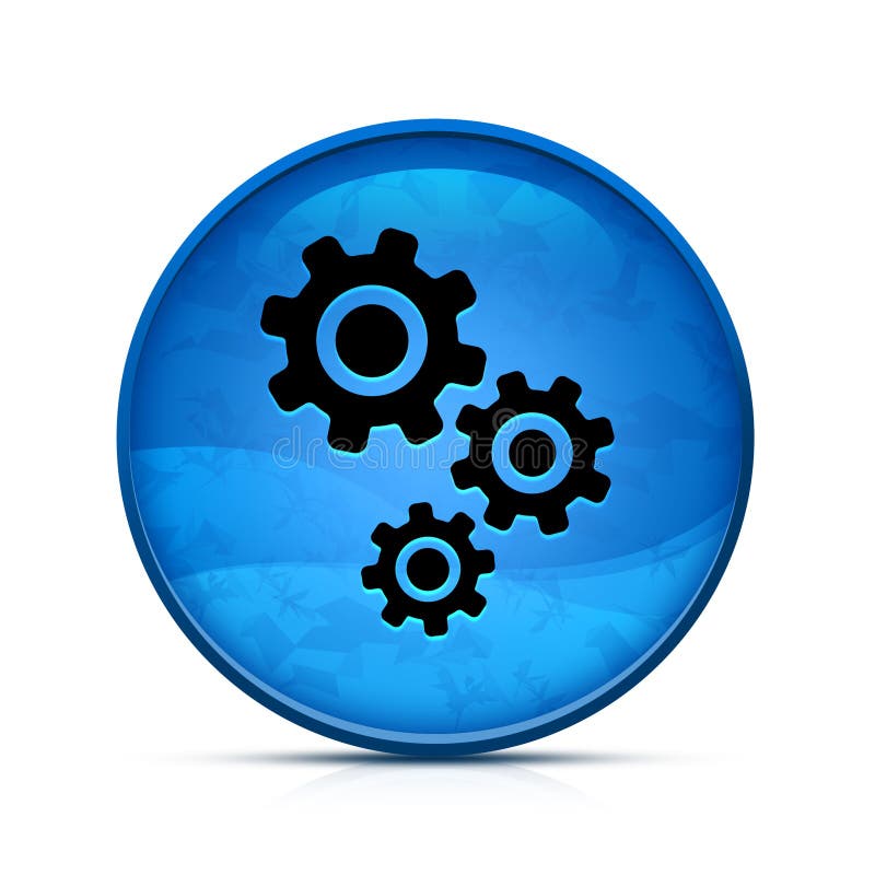 Gears Icon on Classy Splash Blue Round Button Illustration Stock ...