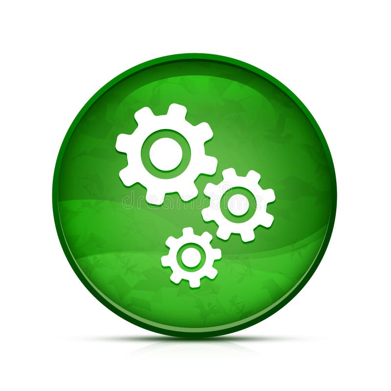 Gears Icon on Classy Splash Green Round Button Illustration Stock ...