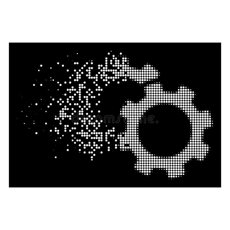 White Disintegrating Dot Halftone Gears Icon Stock Vector ...