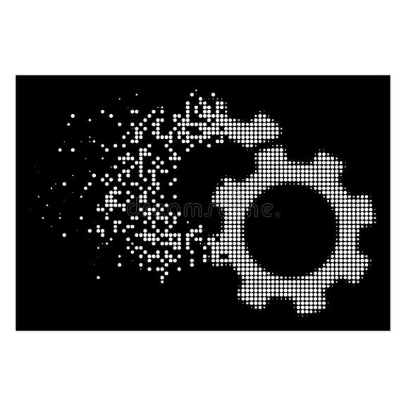 White Disintegrating Dot Halftone Gears Icon Stock Vector ...