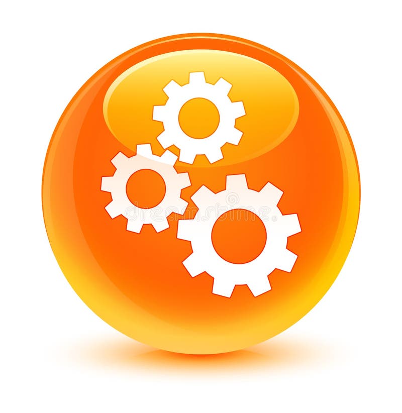 Gears Icon Glassy Orange Round Button Stock Illustration - Illustration ...