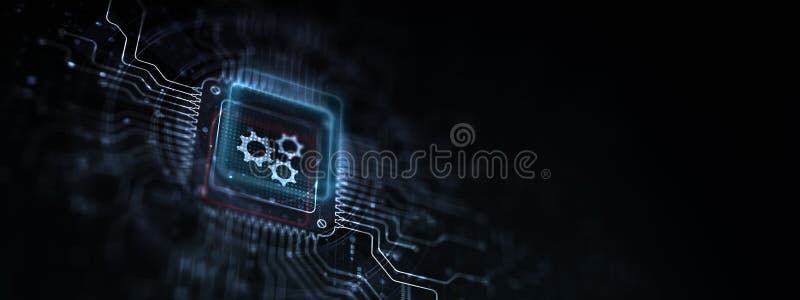 Gears Icon Representing Automation Illustrated on a Processor Stock ...