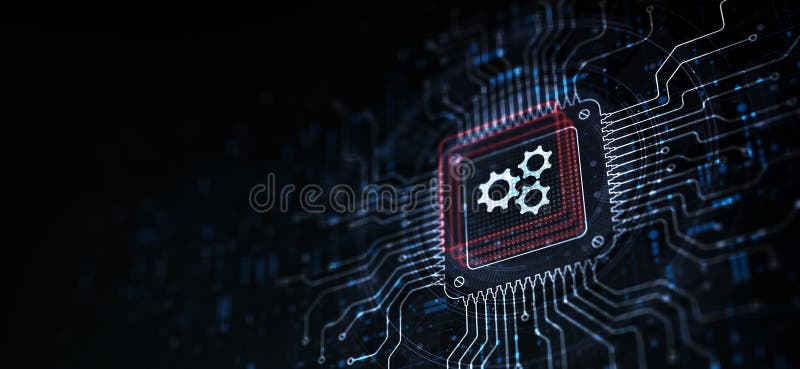 Gears Icon Representing Automation Illustrated on a Processor Touched ...