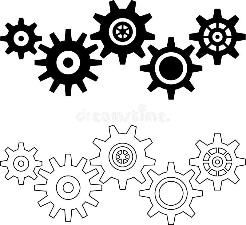 Gears Icon Set. Connected Cogs, Cogwheel Gears Vector Illustration ...