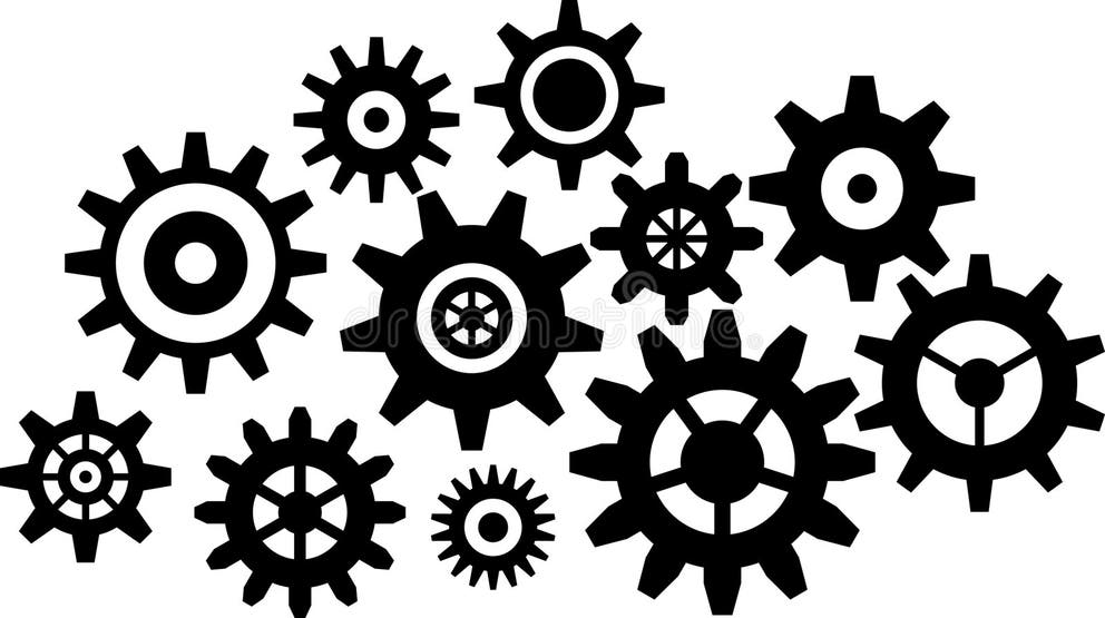 Gears Icon Set. Connected Cogs, Cogwheel Gears Vector Illustration ...