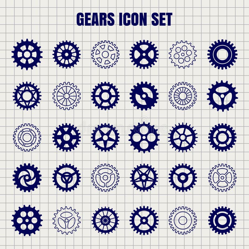 Gears Icon Set on Notebook Page Stock Vector - Illustration of grunge ...