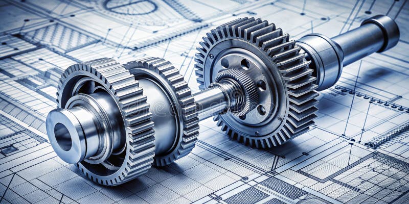 Gears of Innovation Metal Cogs on a Blue Schematic Blueprint Stock ...