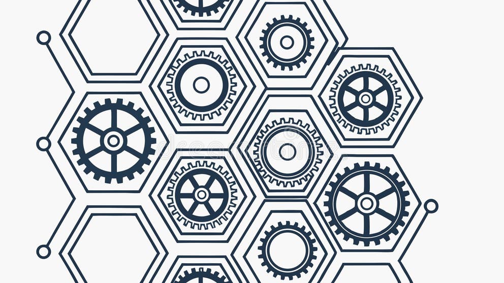 Gears Integrated with Hexagonal Pattern, Mechanical Engineering, Vector ...