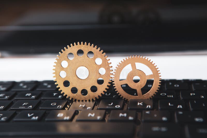 Gears on a laptop stock photo. Image of repair, technical - 243012414