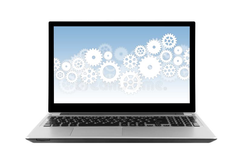 Gears on Laptop Screen Isolated on White Stock Image - Image of graphic ...