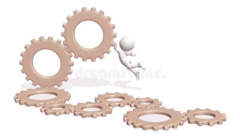 Gears machine with 3D man stock illustration. Illustration of energy ...