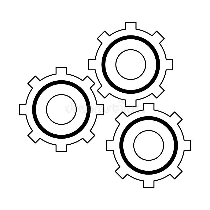 Gears Machinery Pieces Working Symbol in Black and White Stock Vector ...