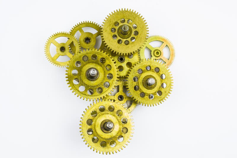 Gears Made of Bronze Isolated on a White Background Stock Photo - Image ...