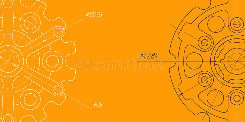 Gears.Mechanical Engineering Background .Technical Drawing .Vector ...