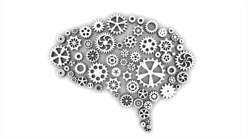 Gears Mechanism Brain 3D Rendering at White Background. Mechanism ...