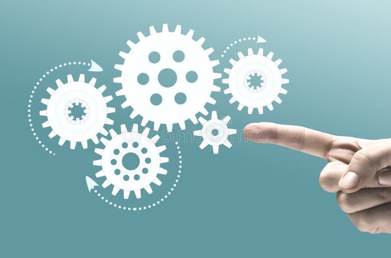 Gears Mechanism. Concept Image Stock Photo - Image of finger, interface ...